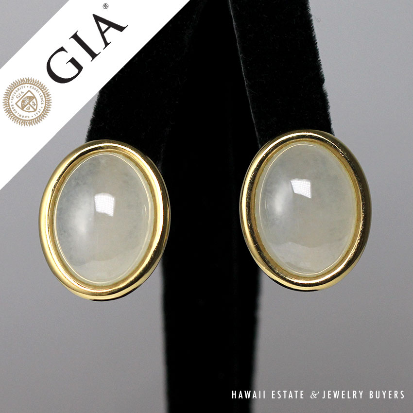 GIA CERTIFIED TSL NATURAL WHITE JADEITE 14K YELLOW GOLD BEZEL SET ...